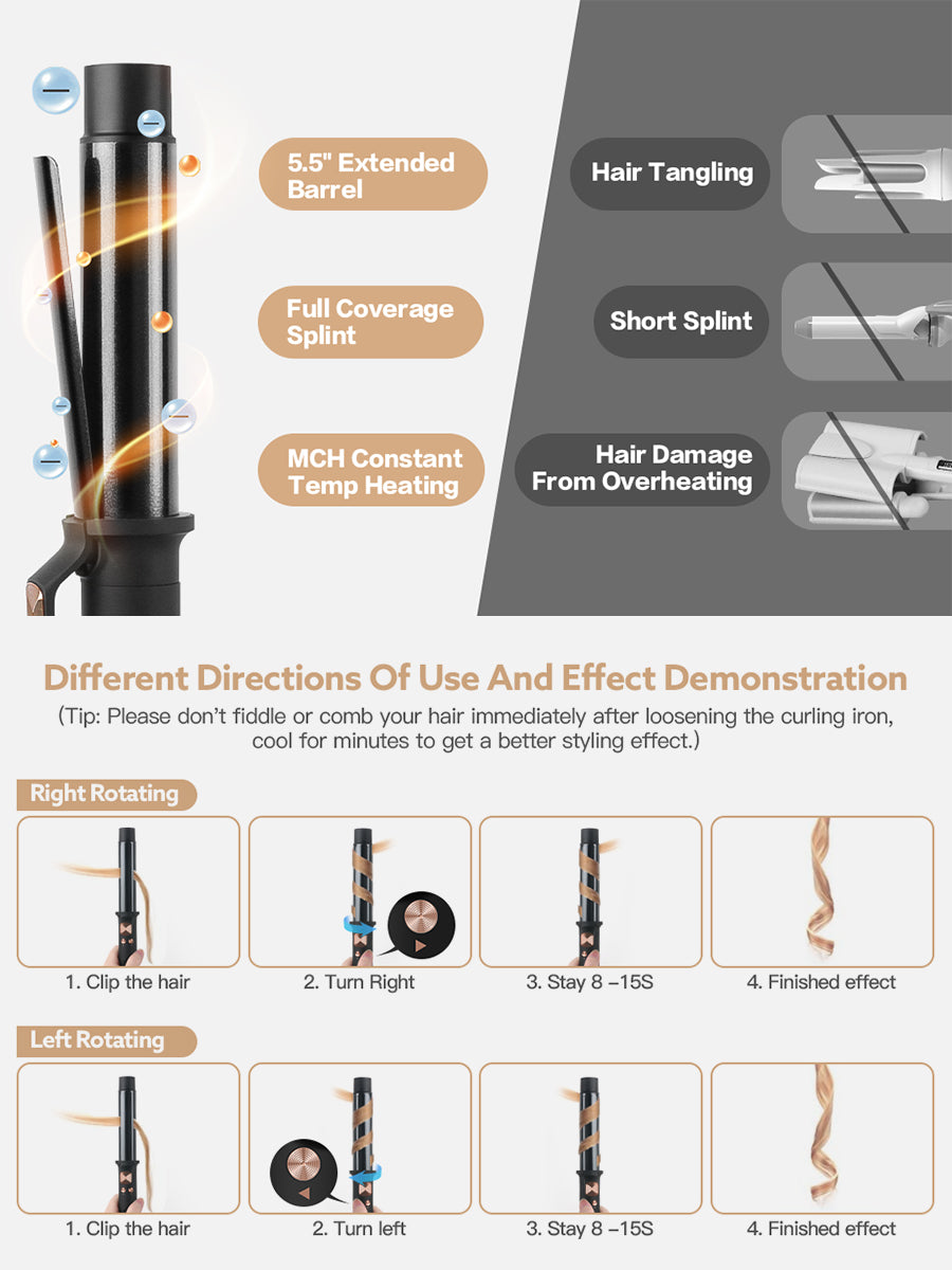 Rotating Curling Iron with Titanium Nano Coating - Wechip Self-Rotating ...